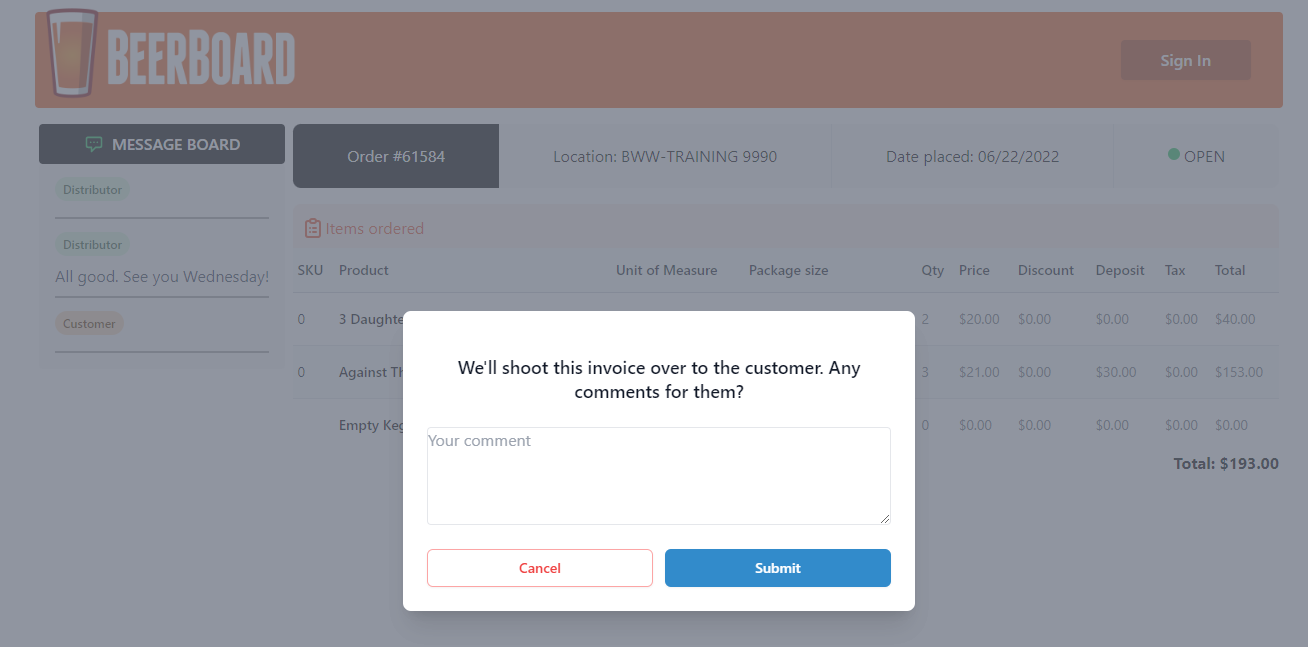 Sending an Order Invoice